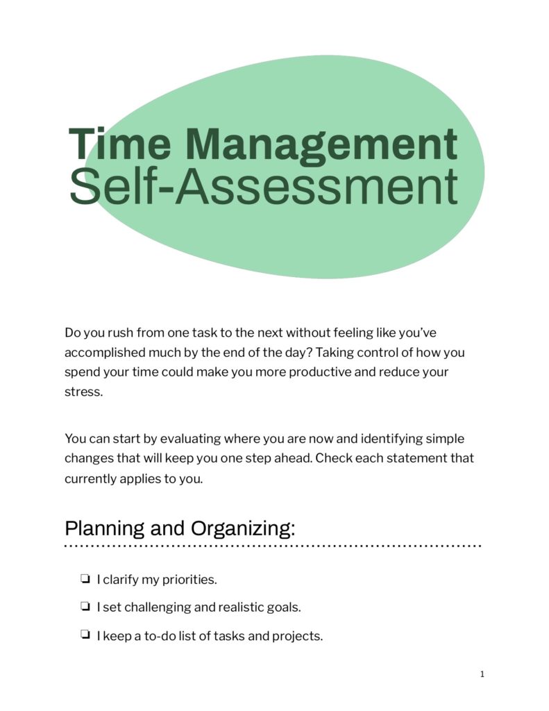 Time Management Self Assessment - Creative Catapult Coaching